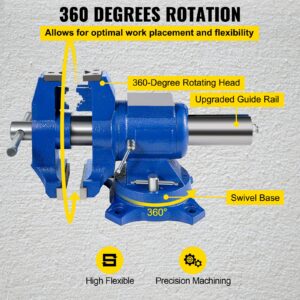 BestEquip 6" Heavy Duty Bench Vise, Double Swivel Rotating Vise Head/Body Rotates 360°,Pipe Vise Bench Vices 30Kn Clamping Force,for Clamping Fixing Equipment Home or Industrial Use