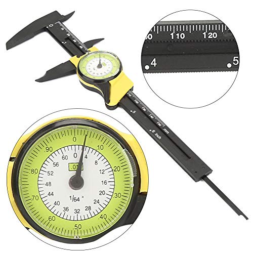 Dial Vernier Caliper, 0.01mm Accuracy Plastic Fast Precise Measurement Tool Vernier Measure Tool for Biomedical Industry, 0-150mm(Yellow)