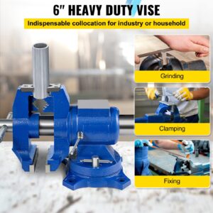 BestEquip 6" Heavy Duty Bench Vise, Double Swivel Rotating Vise Head/Body Rotates 360°,Pipe Vise Bench Vices 30Kn Clamping Force,for Clamping Fixing Equipment Home or Industrial Use