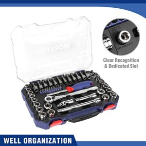 WORKPRO Socket Set, 47-Piece 3/8" Drive Socket Set with Quick-Release Ratchet, Metric and SAE for Auto Repairing & Household, W003069A