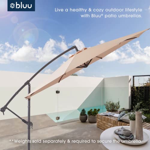 BLUU BANYAN 10 FT Pabrellas, 24 Month Fade Resistance & Water-repellention Solution-dyed Fabric Canopy with Infinite Tilt, Crank & Cross Base (Beige)