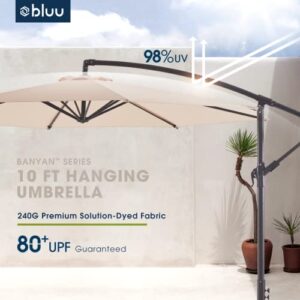 BLUU BANYAN 10 FT Pabrellas, 24 Month Fade Resistance & Water-repellention Solution-dyed Fabric Canopy with Infinite Tilt, Crank & Cross Base (Beige)