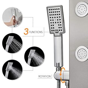 ROVATE Rainfall Waterfall Shower Tower Panel System, Stainless Steel Bathroom Shower Panel Tower with 5 Body Sprays and 3 Sets Handheld Shower, Shower Column Wall Mount, Delicate Brushed Finish