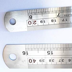 16 Inch/40cm w 8 Inch/20cm Metal Metric Rigid Straight Edge Ruler for Measuring 2 Pack