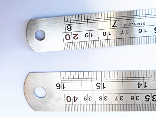 16 Inch/40cm w 8 Inch/20cm Metal Metric Rigid Straight Edge Ruler for Measuring 2 Pack