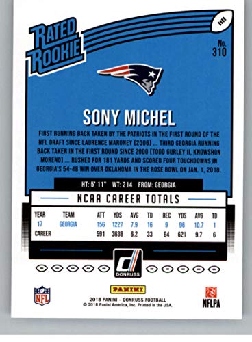 2018 Donruss Football #310 Sony Michel RC Rookie Card New England Patriots Rated Rookie Official NFL Trading Card