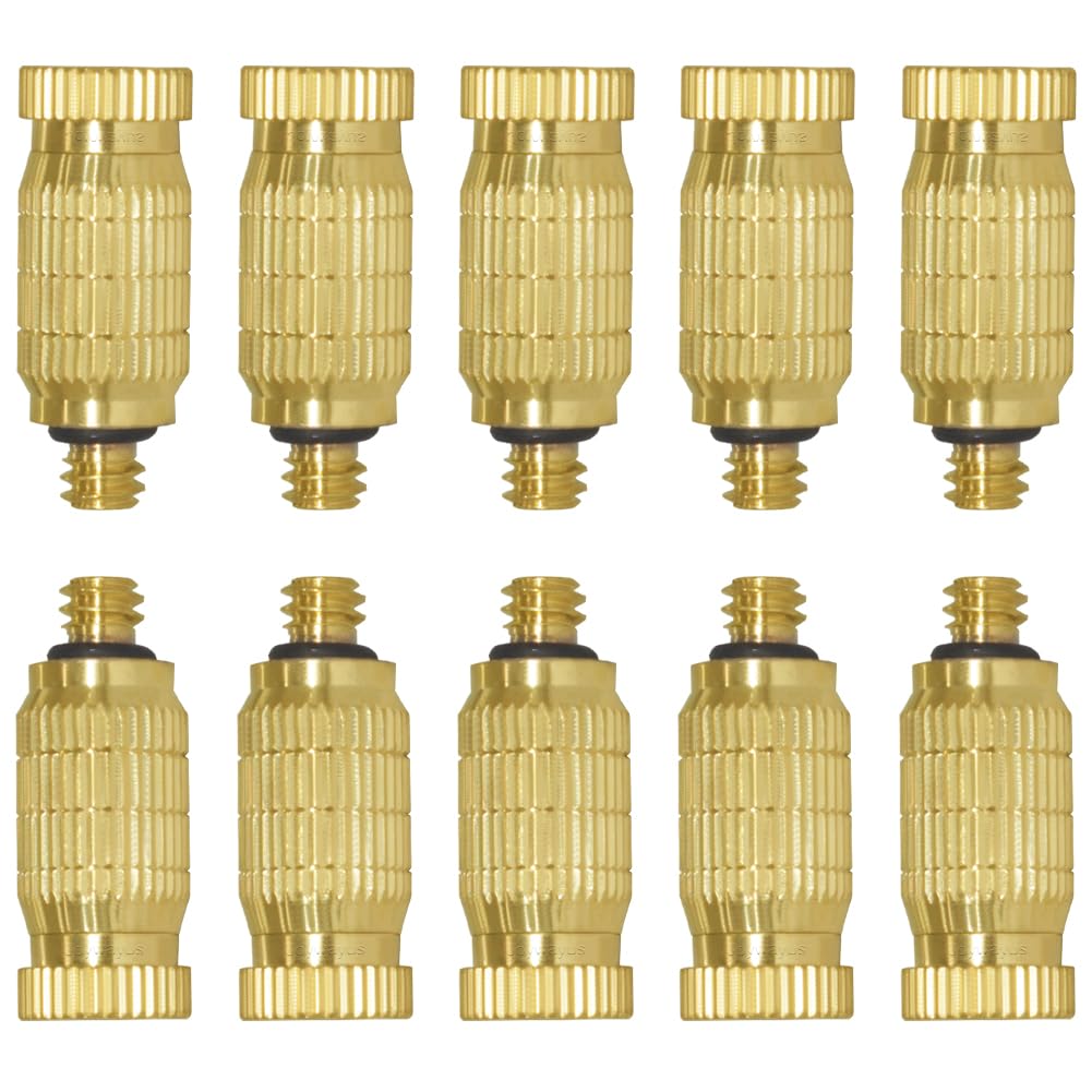 Joywayus 10/24 UNC Thread Brass Misting Nozzles Atomizing High Pressure Misting Sprayer Water Hose Nozzle for Greenhouse, Landscaping, Outdoor Cooling Mister System (Pack of 10)