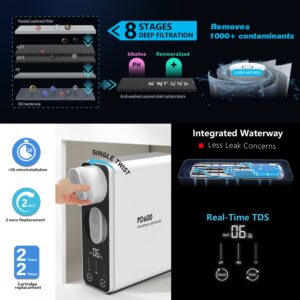 Frizzlife RO Reverse Osmosis Water Filtration System - 600 GPD High Flow, Tankless, Reduce TDS, Compact, Alkaline Mineral PH, 1.5:1 Drain Ratio, USA Tech Support, PD600-TAM3