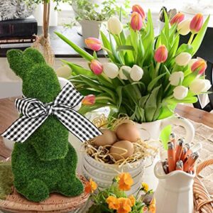 Mingfuxin Easter Furry Flocked Bunny, Faux Moss Rabbit Easter Table Décor, Moss Bunnies Resin Rabbit Holiday Easter Figure Statue Spring Table Garden Easter Decorations