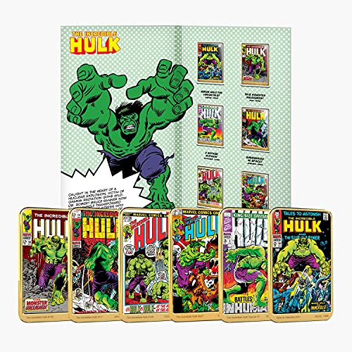 6 24K Plated Comic Book Covers Ingot Collection Featuring The Incredible Hulk in Dazzling Colors, 2.36” x 1.58” x 0.12” - Certificate of Authenticity