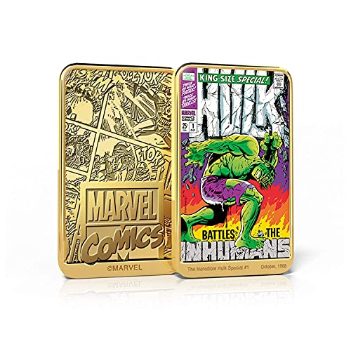 6 24K Plated Comic Book Covers Ingot Collection Featuring The Incredible Hulk in Dazzling Colors, 2.36” x 1.58” x 0.12” - Certificate of Authenticity