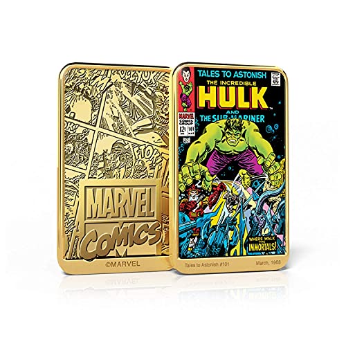 6 24K Plated Comic Book Covers Ingot Collection Featuring The Incredible Hulk in Dazzling Colors, 2.36” x 1.58” x 0.12” - Certificate of Authenticity