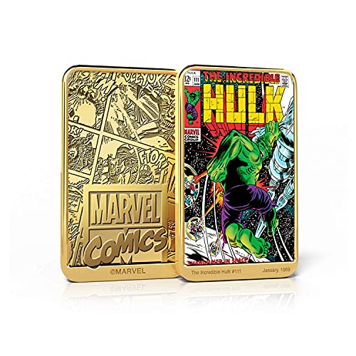 6 24K Plated Comic Book Covers Ingot Collection Featuring The Incredible Hulk in Dazzling Colors, 2.36” x 1.58” x 0.12” - Certificate of Authenticity