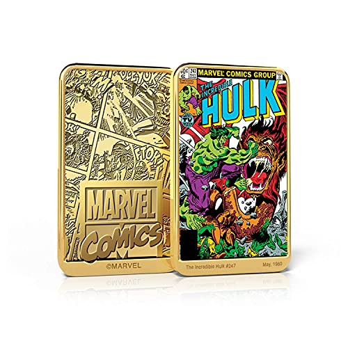 6 24K Plated Comic Book Covers Ingot Collection Featuring The Incredible Hulk in Dazzling Colors, 2.36” x 1.58” x 0.12” - Certificate of Authenticity