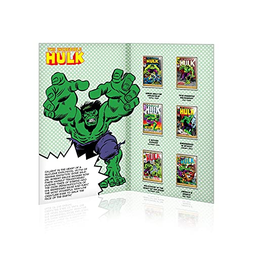 6 24K Plated Comic Book Covers Ingot Collection Featuring The Incredible Hulk in Dazzling Colors, 2.36” x 1.58” x 0.12” - Certificate of Authenticity