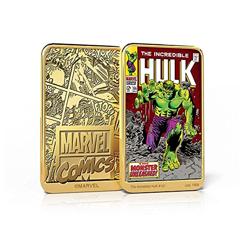 6 24K Plated Comic Book Covers Ingot Collection Featuring The Incredible Hulk in Dazzling Colors, 2.36” x 1.58” x 0.12” - Certificate of Authenticity