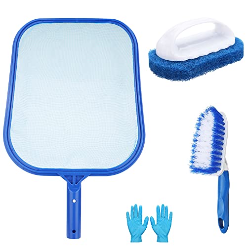 Hot Tub Cleaning Kit Accessories Contain Pool Net, Paddling Pool Brush and Scrubber Pad, with a Pair Gloves as a Gift, All in 1