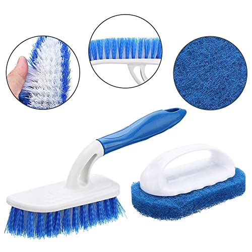 Hot Tub Cleaning Kit Accessories Contain Pool Net, Paddling Pool Brush and Scrubber Pad, with a Pair Gloves as a Gift, All in 1