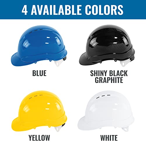 Bullhead Safety Vented Cap Style Hard Hat with Six-Point Ratchet Suspension, Reversible Construction Hard Hat for Safety with Integrated Vents and Brow Pad, OSHA/ANSI Compliant, Shiny Black Graphite