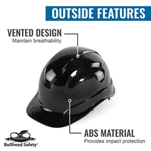 Bullhead Safety Vented Cap Style Hard Hat with Six-Point Ratchet Suspension, Reversible Construction Hard Hat for Safety with Integrated Vents and Brow Pad, OSHA/ANSI Compliant, Shiny Black Graphite