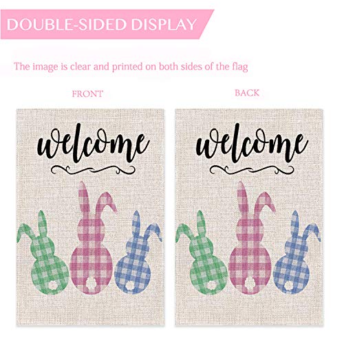 Welcome Easter Garden Flag Double Sided Easter Bunny Vertical Burlap House Flags, Spring Rustic Farmhouse Yard Outdoor Decoration 12.5 x 18 Inch