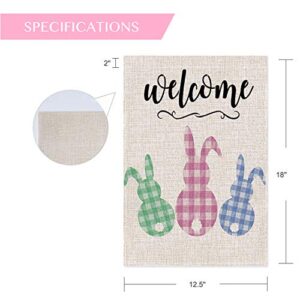 Welcome Easter Garden Flag Double Sided Easter Bunny Vertical Burlap House Flags, Spring Rustic Farmhouse Yard Outdoor Decoration 12.5 x 18 Inch