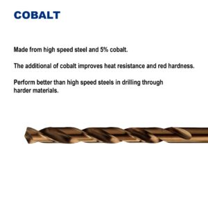 1/4-Inch Cobalt Steel M35 Jobber Length Twist Drill Bits for Hard Metal, Stainless Steel, Pack of 12