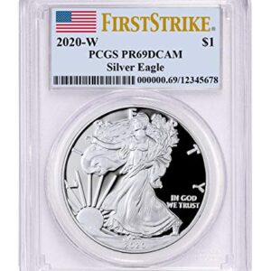 2020 W Silver Eagle Proof 2020 W Silver Eagle Proof PCGS PR-69 First Strike Flag Label .999 Silver $1 PR-69 PCGS DCAM