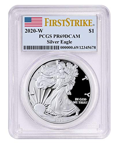 2020 W Silver Eagle Proof 2020 W Silver Eagle Proof PCGS PR-69 First Strike Flag Label .999 Silver $1 PR-69 PCGS DCAM