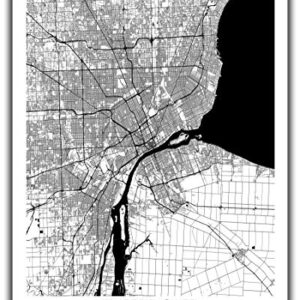 Detroit City Map Wall Art - 11x14" UNFRAMED Print - Modern, Minimal, Black And White Detroit, MI Wall Decor - Detroit Gifts For Women And Men, Souvenirs, Poster