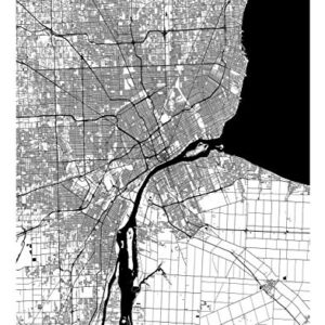 Detroit City Map Wall Art - 11x14" UNFRAMED Print - Modern, Minimal, Black And White Detroit, MI Wall Decor - Detroit Gifts For Women And Men, Souvenirs, Poster