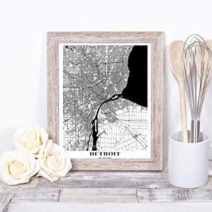 Detroit City Map Wall Art - 11x14" UNFRAMED Print - Modern, Minimal, Black And White Detroit, MI Wall Decor - Detroit Gifts For Women And Men, Souvenirs, Poster