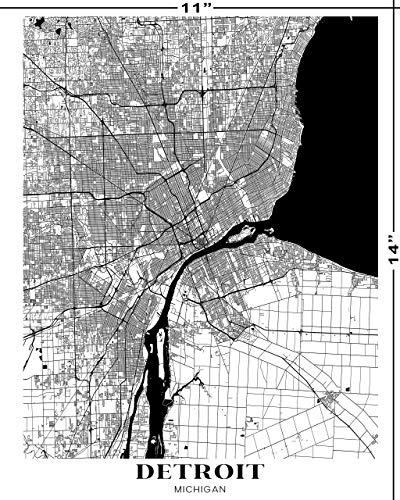 Detroit City Map Wall Art - 11x14" UNFRAMED Print - Modern, Minimal, Black And White Detroit, MI Wall Decor - Detroit Gifts For Women And Men, Souvenirs, Poster