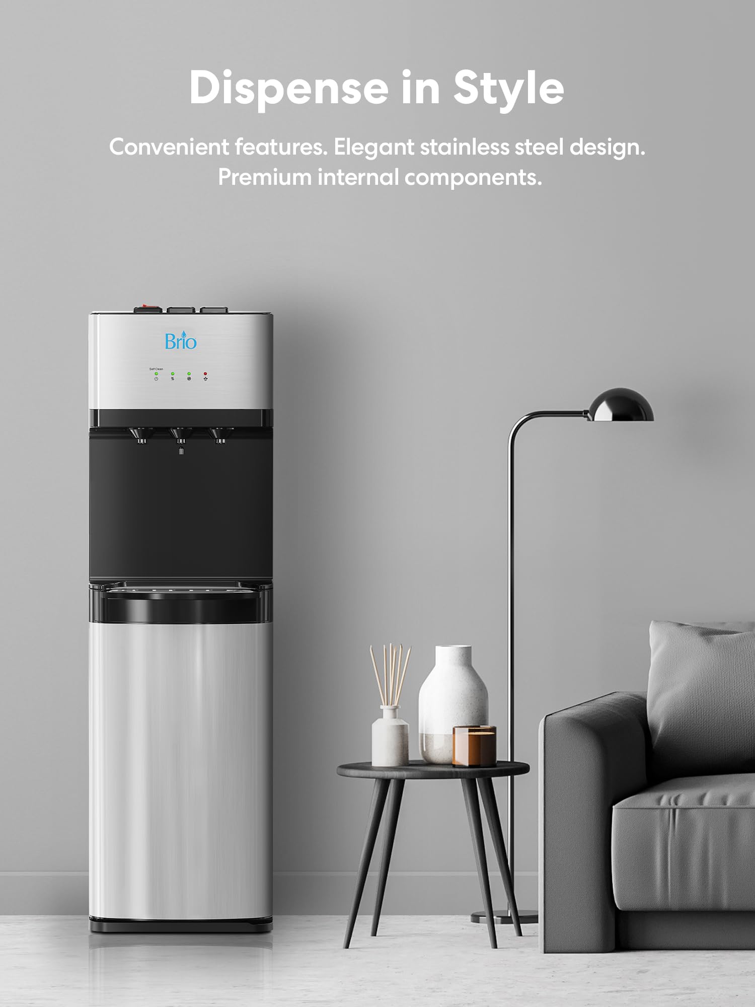 Brio Self Cleaning Bottleless Water Cooler Dispenser, UL Approved, Stainless Steel, Point of Use Drinking Water Filter, Hot, Cold, and Room Temperature