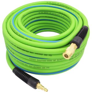 YOTOO Hybrid Air Hose 3/8-Inch by 100-Feet 300 PSI Heavy Duty, Lightweight, Kink Resistant, All-Weather Flexibility with 1/4-Inch Industrial Air Fittings and Bend Restrictors. Green+Blue