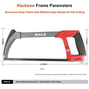 AIRAJ 12 inch Adjustable Hacksaw Frame Set,Tools High-Tension Hacksaw,with 10 Hacksaw Blades,Suitable for Gardeners,PVC Pipes,Metal Pipes,Wood Saws.