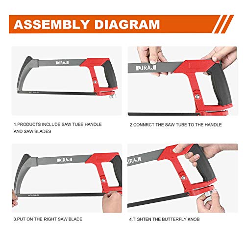 AIRAJ 12 inch Adjustable Hacksaw Frame Set,Tools High-Tension Hacksaw,with 10 Hacksaw Blades,Suitable for Gardeners,PVC Pipes,Metal Pipes,Wood Saws.