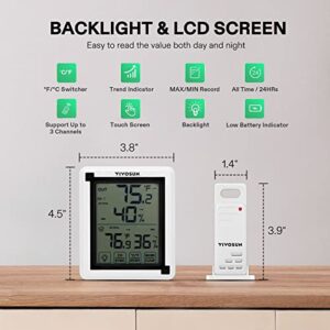 VIVOSUN Digital Thermometer and Hygrometer with 3 Remote Sensors, Indoor Outdoor Temperature and Humidity Monitor with Touchscreen LCD Backlight, 200ft/60m Range, Battery Included