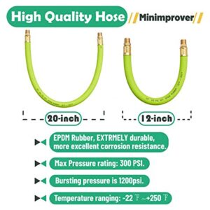 Minimprover 3/8" x 12 Inch Heavy Duty Short Air Compressor EPDM Rubber Hose 300 PSI: 1/4" Male NPT to 1/4" Male NPT Connections With Quick Coupler Brass Fitting