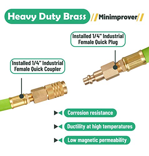 Minimprover 3/8" x 12 Inch Heavy Duty Short Air Compressor EPDM Rubber Hose 300 PSI: 1/4" Male NPT to 1/4" Male NPT Connections With Quick Coupler Brass Fitting