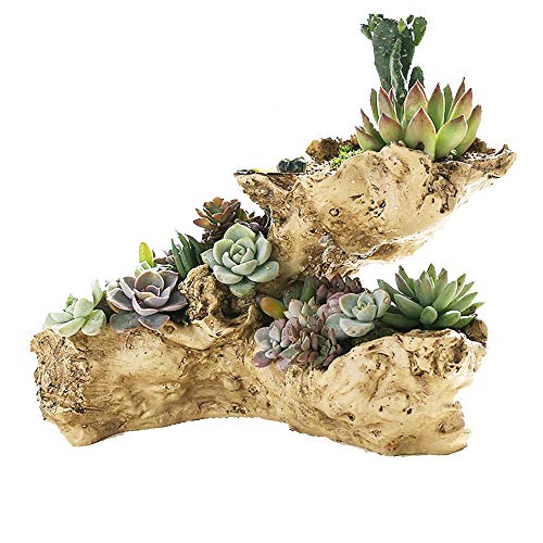 Faux Driftwood Planter Sculpture Multilayer Log Planter Artificial Tree Root Stump Style Flower Pot Indoor&Outdoor Planter (Multilayer)