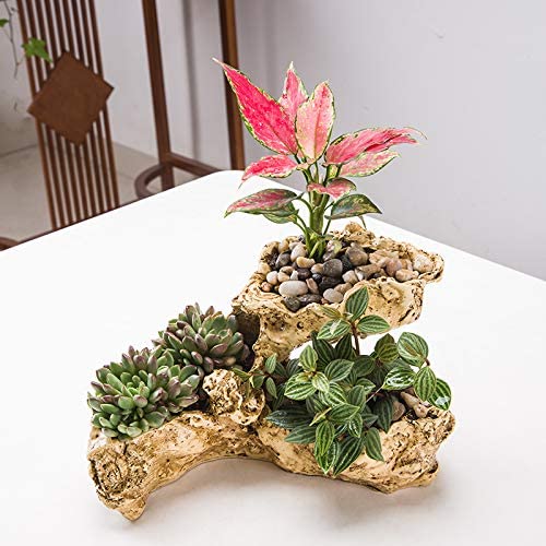 Faux Driftwood Planter Sculpture Multilayer Log Planter Artificial Tree Root Stump Style Flower Pot Indoor&Outdoor Planter (Multilayer)