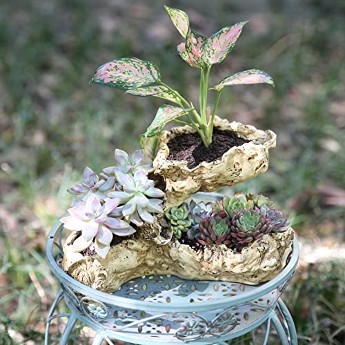 Faux Driftwood Planter Sculpture Multilayer Log Planter Artificial Tree Root Stump Style Flower Pot Indoor&Outdoor Planter (Multilayer)