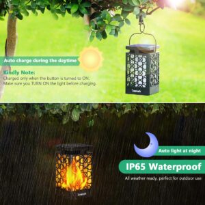 TomCare Solar Outdoor Lights Upgraded Solar Lantern Flickering Flame Outdoor Waterproof Hanging Lanterns Decorative Solar Powered Outdoor Lighting LED Christmas Lights for Patio Deck Yard, 2 Pack