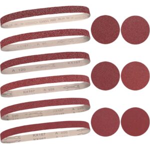 sanding belts disc grit aluminum oxide, 24 pieces 1 x 30 inch abrasive sanding belt (60/80/120/150/240/400 grits) and 24 pieces 5 inch self stick no-hole sanding disc (80/100/ 120/180/ 240/400 grit