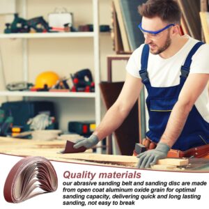 Sanding Belts Disc Grit Aluminum Oxide, 24 Pieces 1 x 30 Inch Abrasive Sanding Belt (60/80/120/150/240/400 Grits) and 24 Pieces 5 Inch Self Stick No-hole Sanding Disc (80/100/ 120/180/ 240/400 Grit