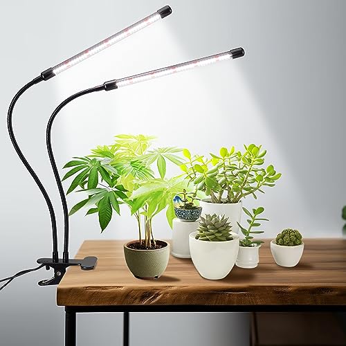 LED Grow Light,6000K Full Spectrum Clip Plant Growing Lamp with White Red LEDs for Indoor Plants,5-Level Dimmable,Auto On Off Timing 3/6/12Hrs