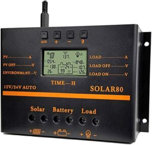 solar charge controller 80a pwm 12v 24v 1920w solar panel charger discharge regulator with 5v usb output multip circuit protection anti-fall durable abs housing discharge regulator for lighting system