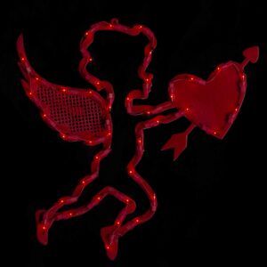 17" lighted red cupid with heart valentine's day window silhouette decoration