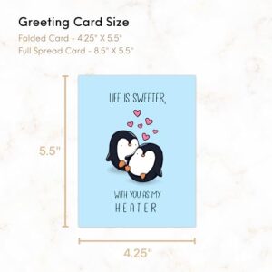 Anniversary Birthday Card for Her Him/Funny Birthday Card for Boyfriend Girlfriend/Husband Wife/Handmade Greeting Card (Life is sweeter with you as my heater - penguins)